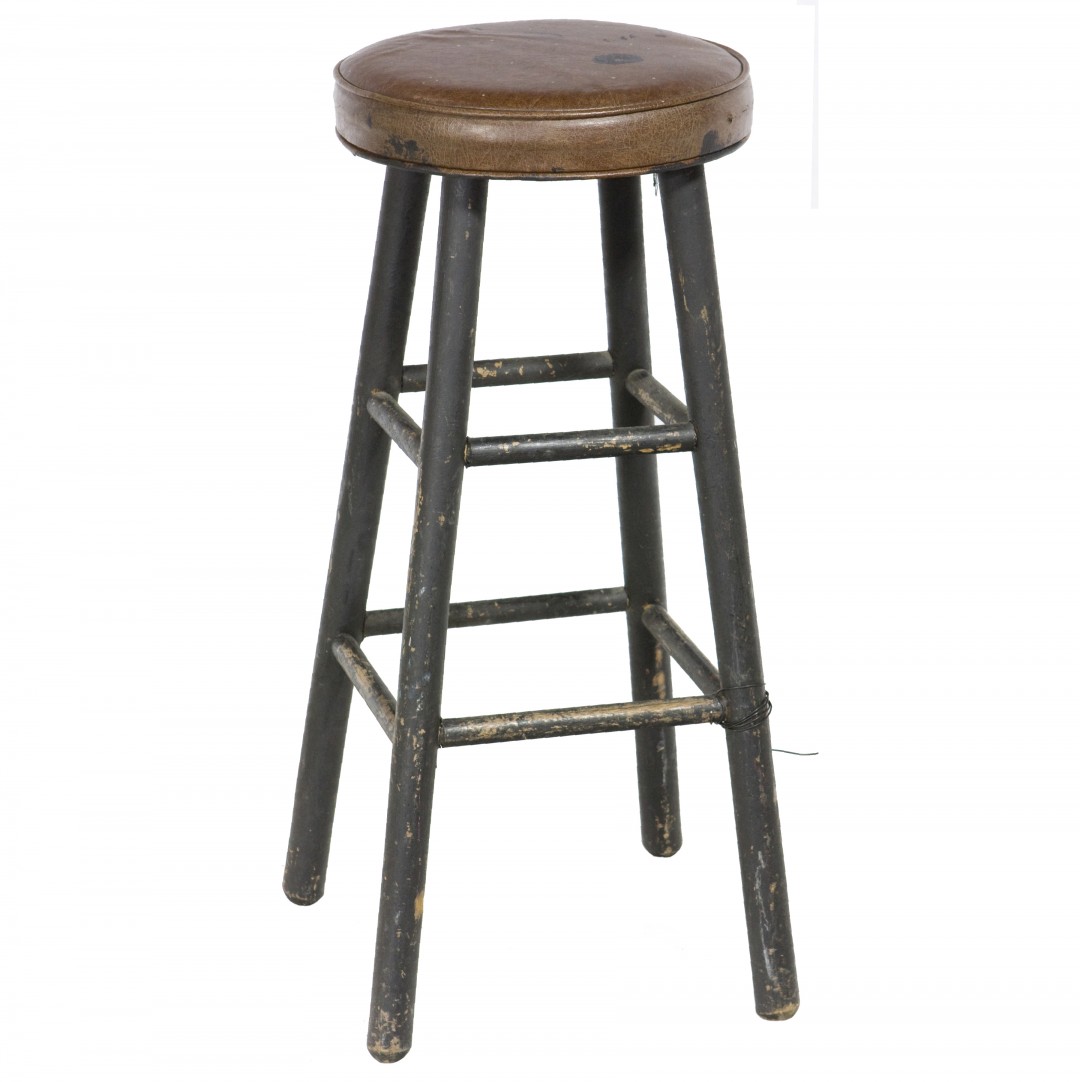 STOOL / ROUND TOP / BLACK WOOD LEGS W/ BROWN TOP | Air Designs