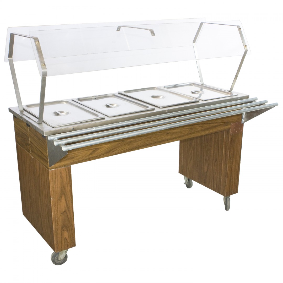 CAFETERIA STEAM TABLE W/ TRAY RAIL & SNEEZE GUARD | Air Designs